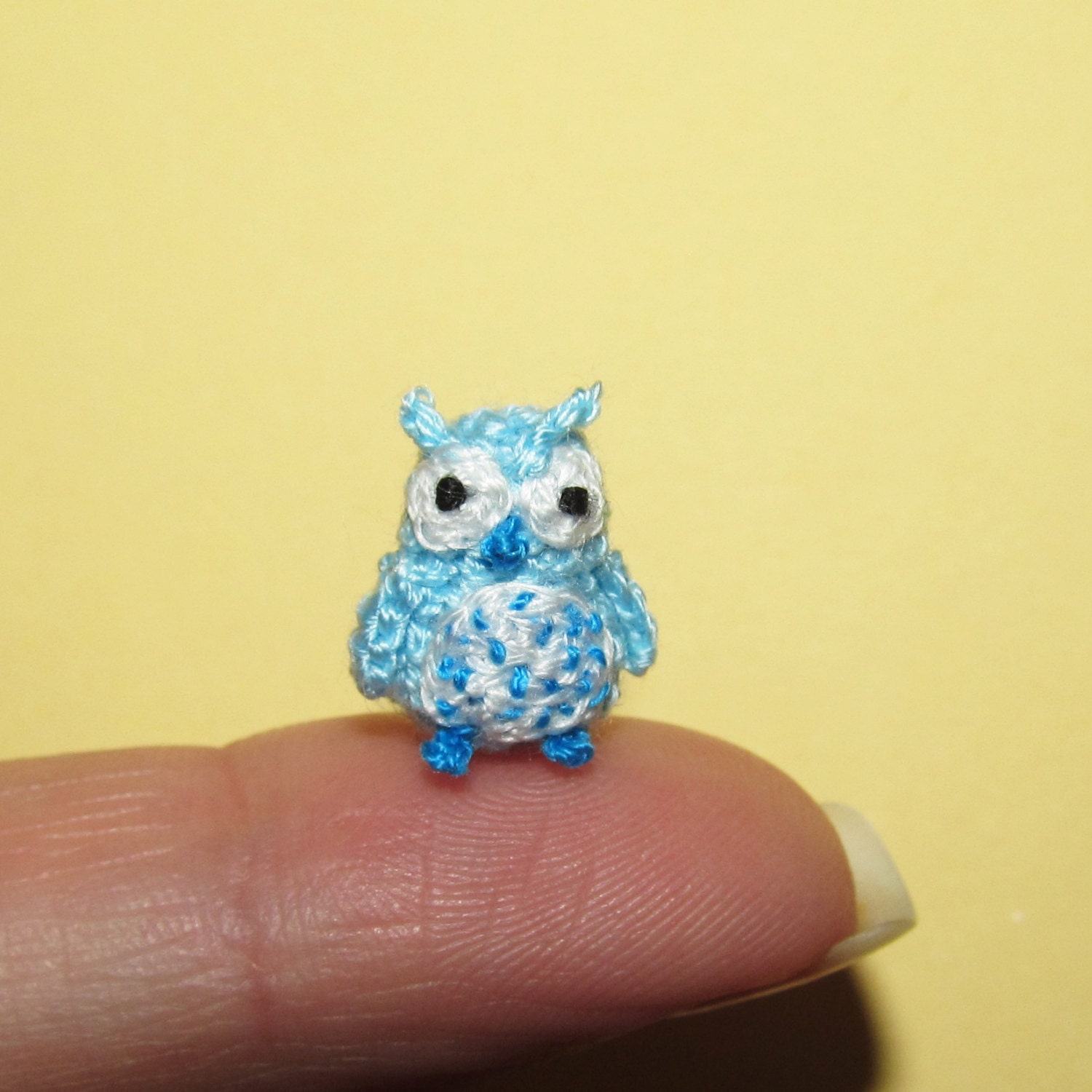 Tiny Blue Owl Miniature Owl Crochet Micro Owl Dollhouse - Etsy