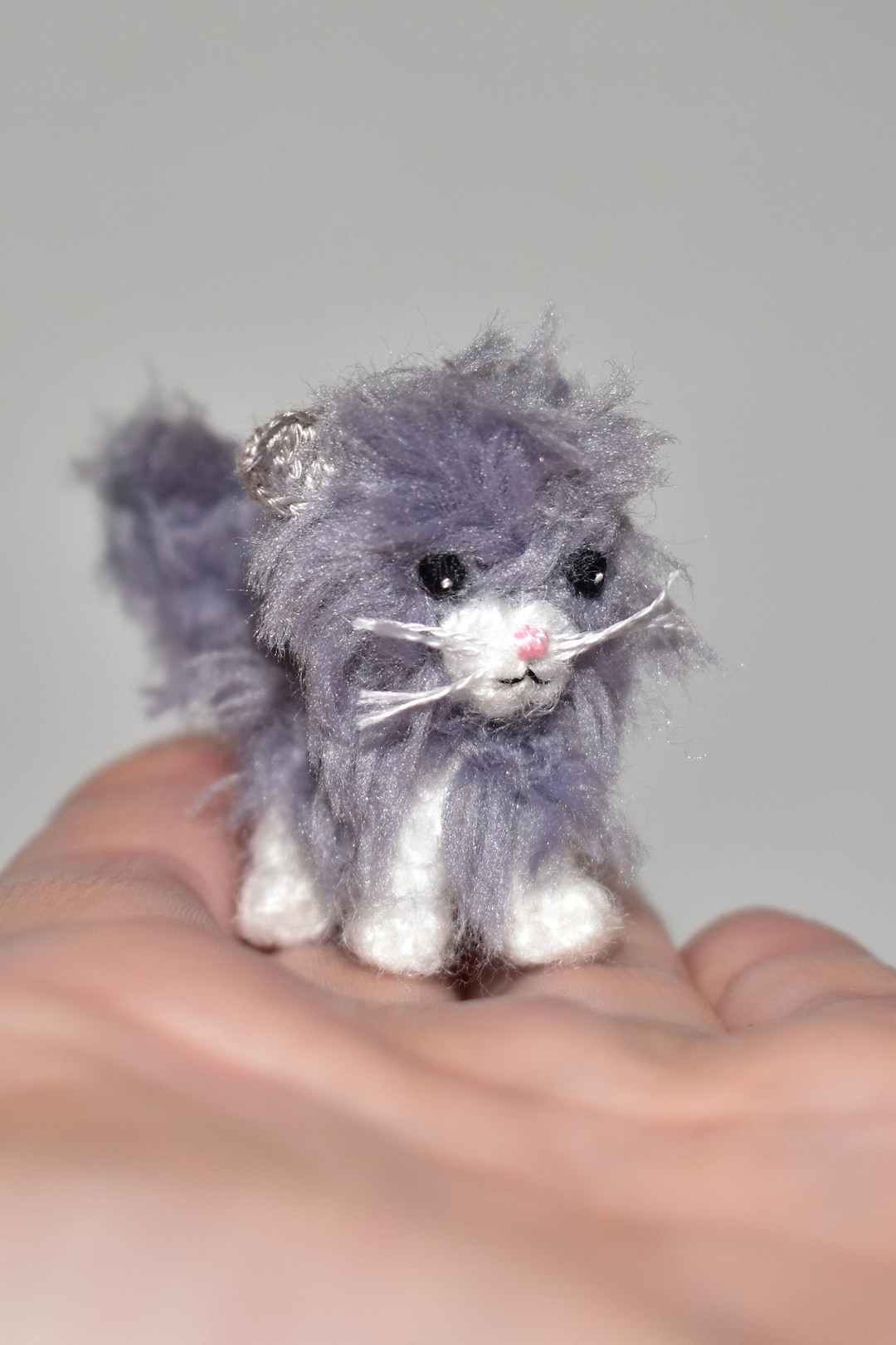 Fluffy Cat Toy Miniature Cat Plushie 1.7" Crochet Small Cat Figurine ...
