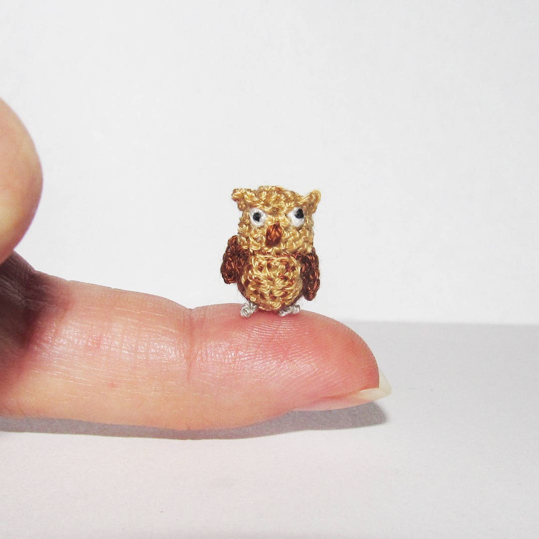 Tiny Brown Owl - 15 Mm Miniature Owl Crochet Micro Owl - Dollhouse Owl ...