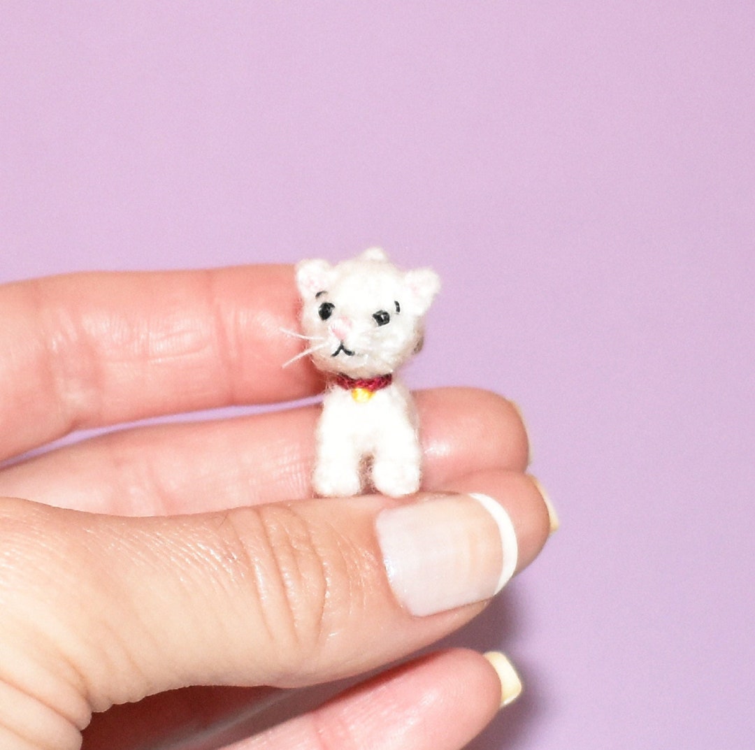 Miniature White Cat 1" Mini Crochet Cat Toy Gifts for Cat Lovers ...
