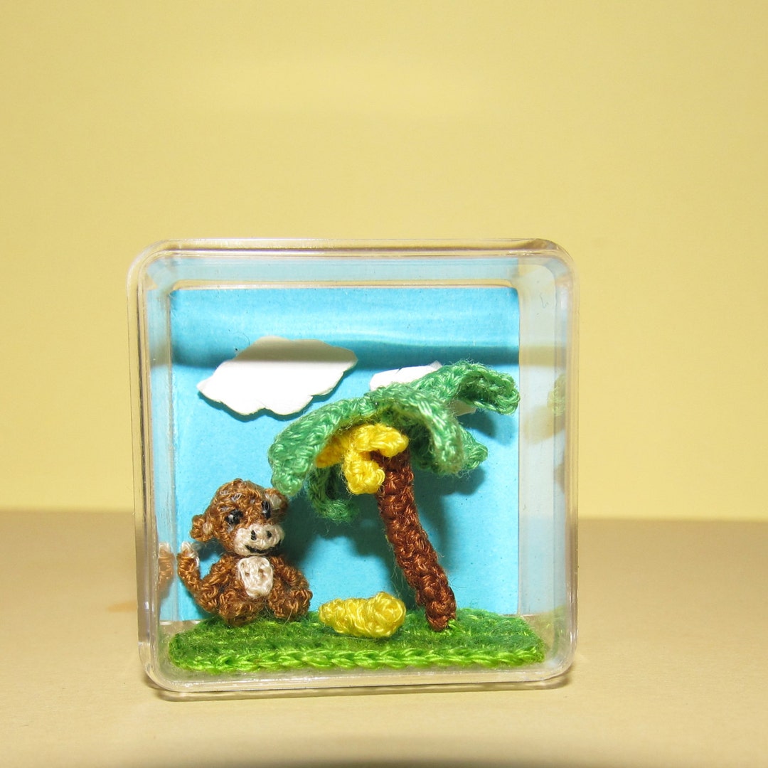 EXTREMELY Micro Monkey and Banana Palm - Miniature Crochet Monkey Micro ...
