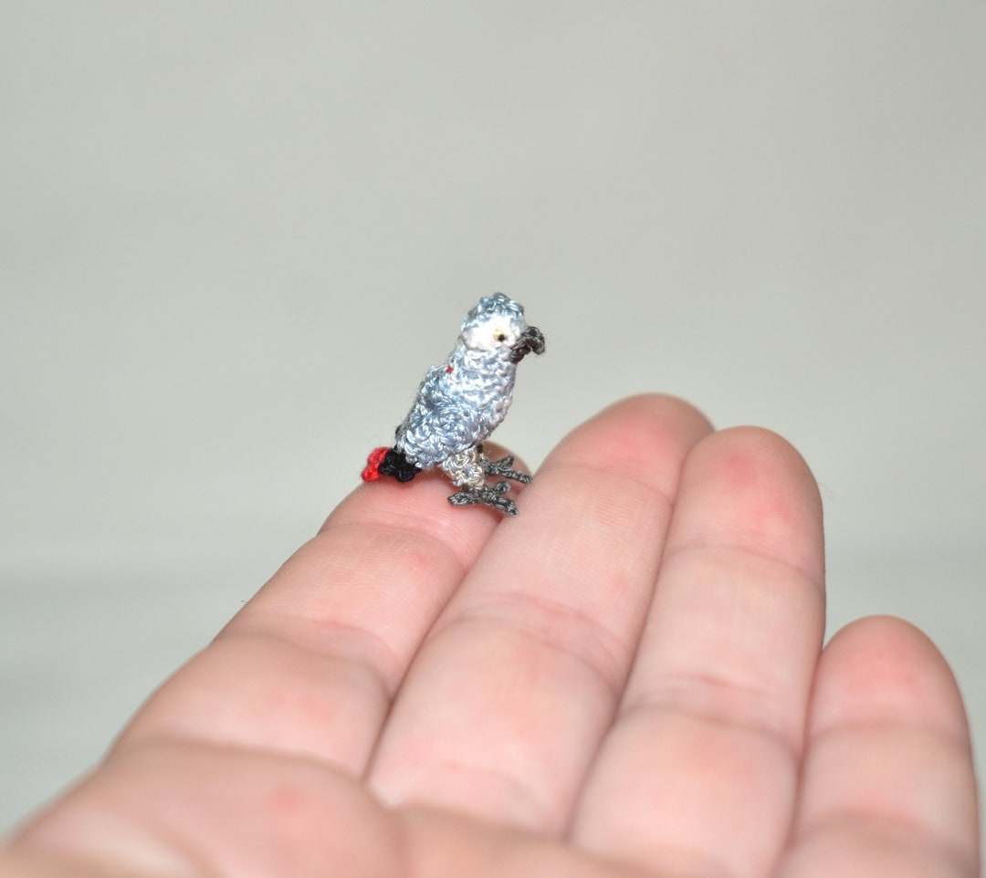 Miniature Crochet African Gray Parrot - Miniature Cockatoo Dollhouse ...