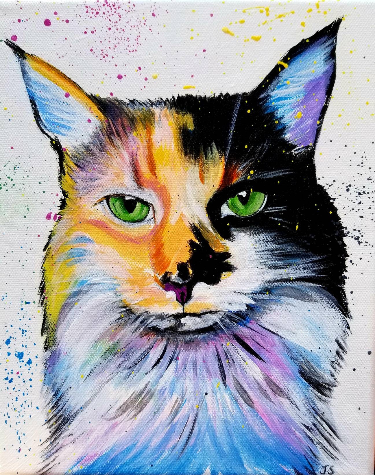 Colorful Cat Canvas Custom Cat Portrait Painting Cat Lady | Etsy