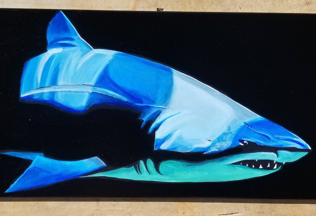 Original Blue Shark Acrylic Painting: Ocean Animal Art Canvas - Etsy