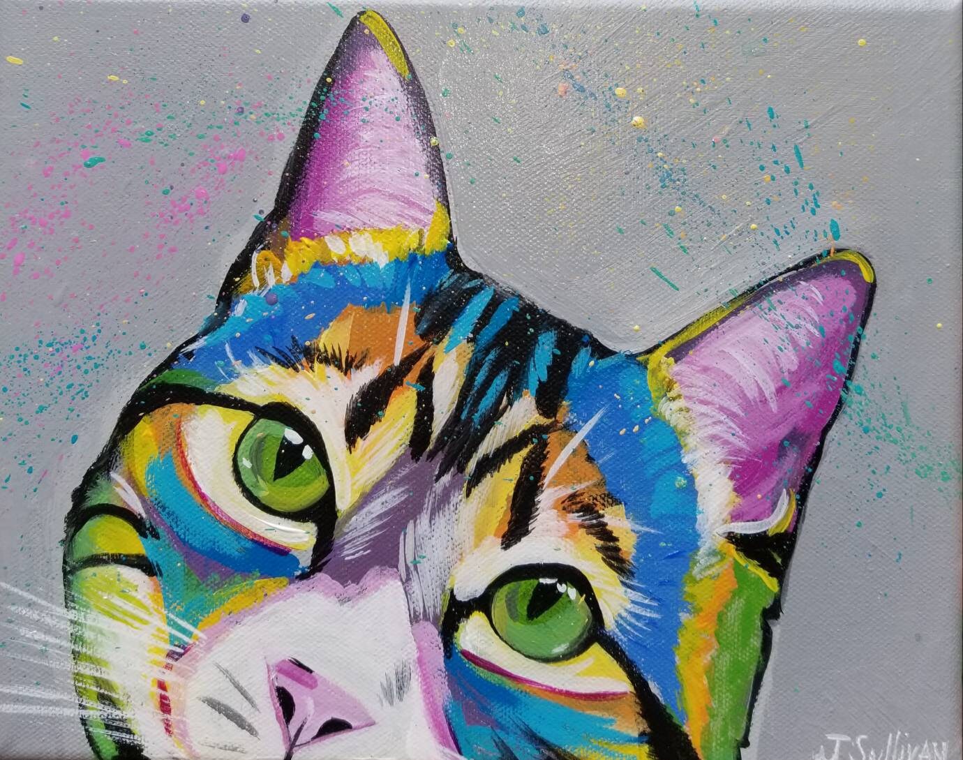 Colorful Cat Canvas Custom Cat Portrait Painting Cat Lady | Etsy