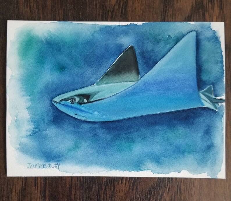 Stingray Art Sting Ray Painting Blue Fish Painting Ocean - Etsy
