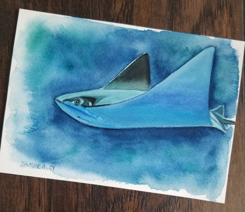 Stingray Art Sting Ray Painting Blue Fish Painting Ocean - Etsy