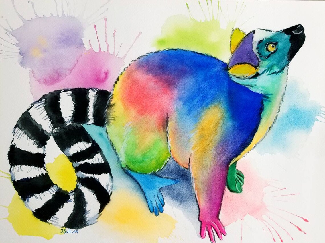 Ring Tailed Lemur Lemur Art Lemur Gift Primate Rainbow | Etsy