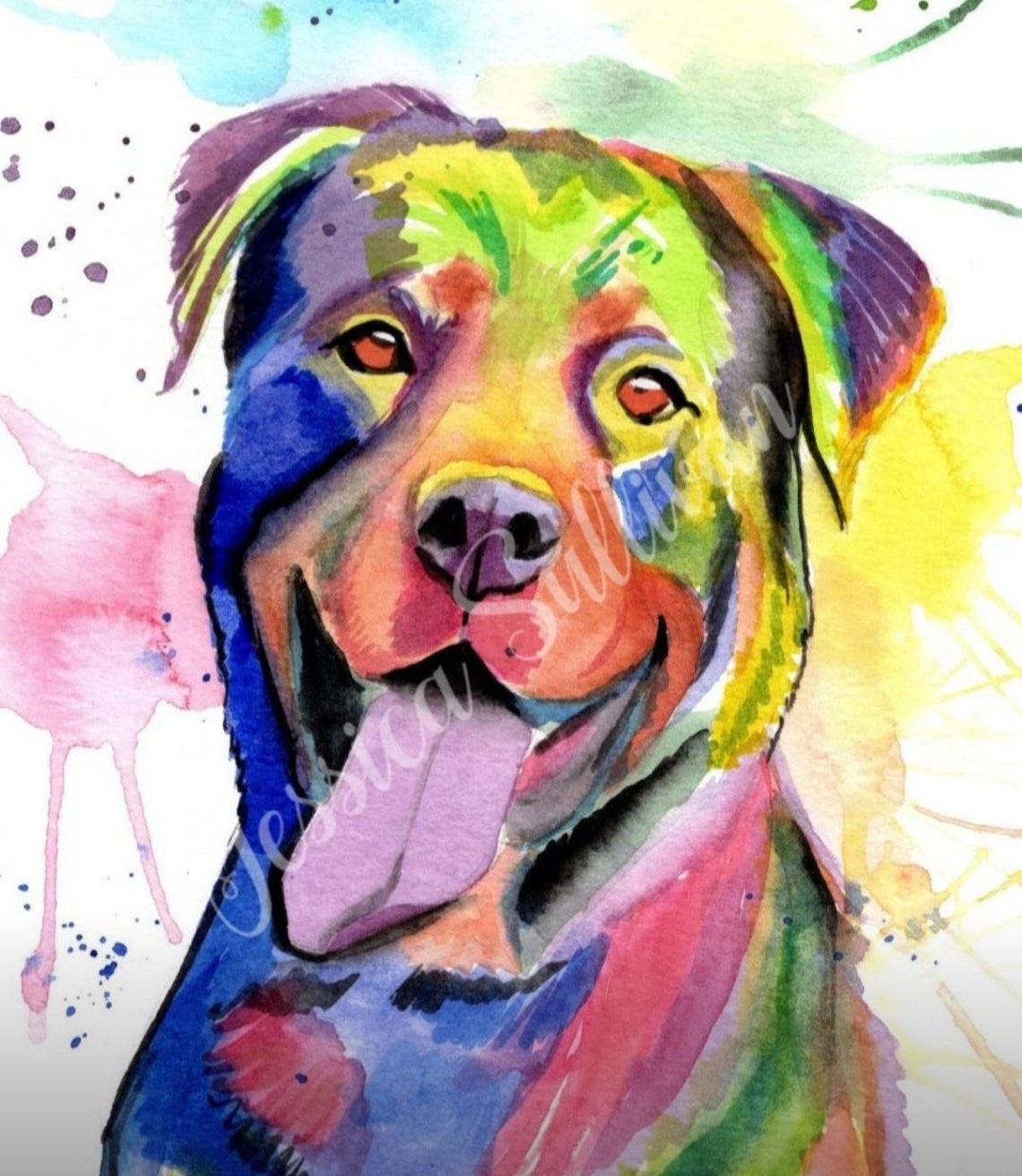 Colorful Dog Portrait Rainbow Dog Painting Watercolor Pet - Etsy