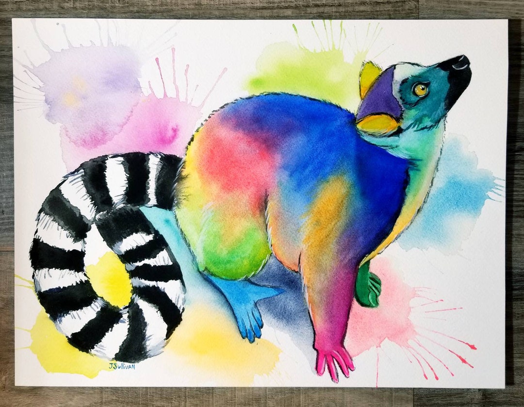 Ring Tailed Lemur, Lemur Art, Lemur Gift, Primate, Rainbow Animal Wall ...
