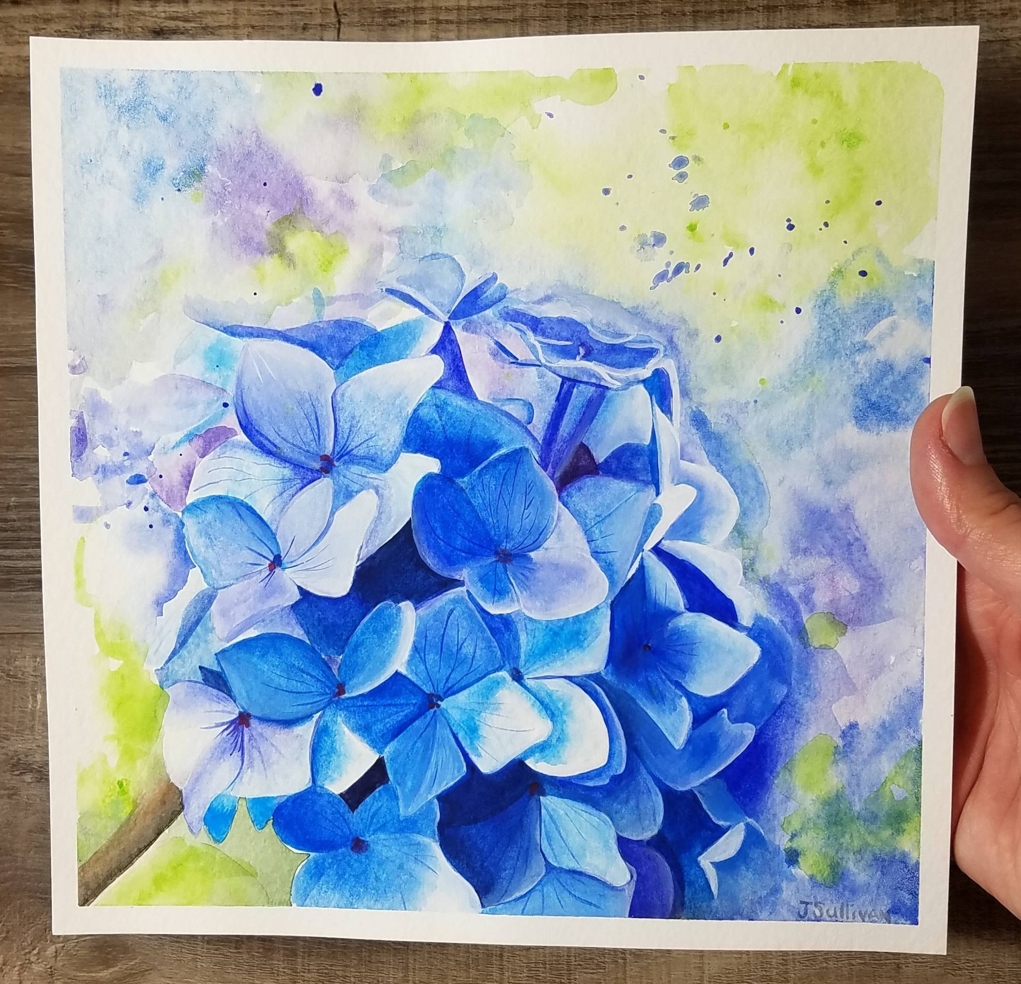 Blue Hydrangea Watercolor Hydrangea Wall Art Mom Birthday | Etsy