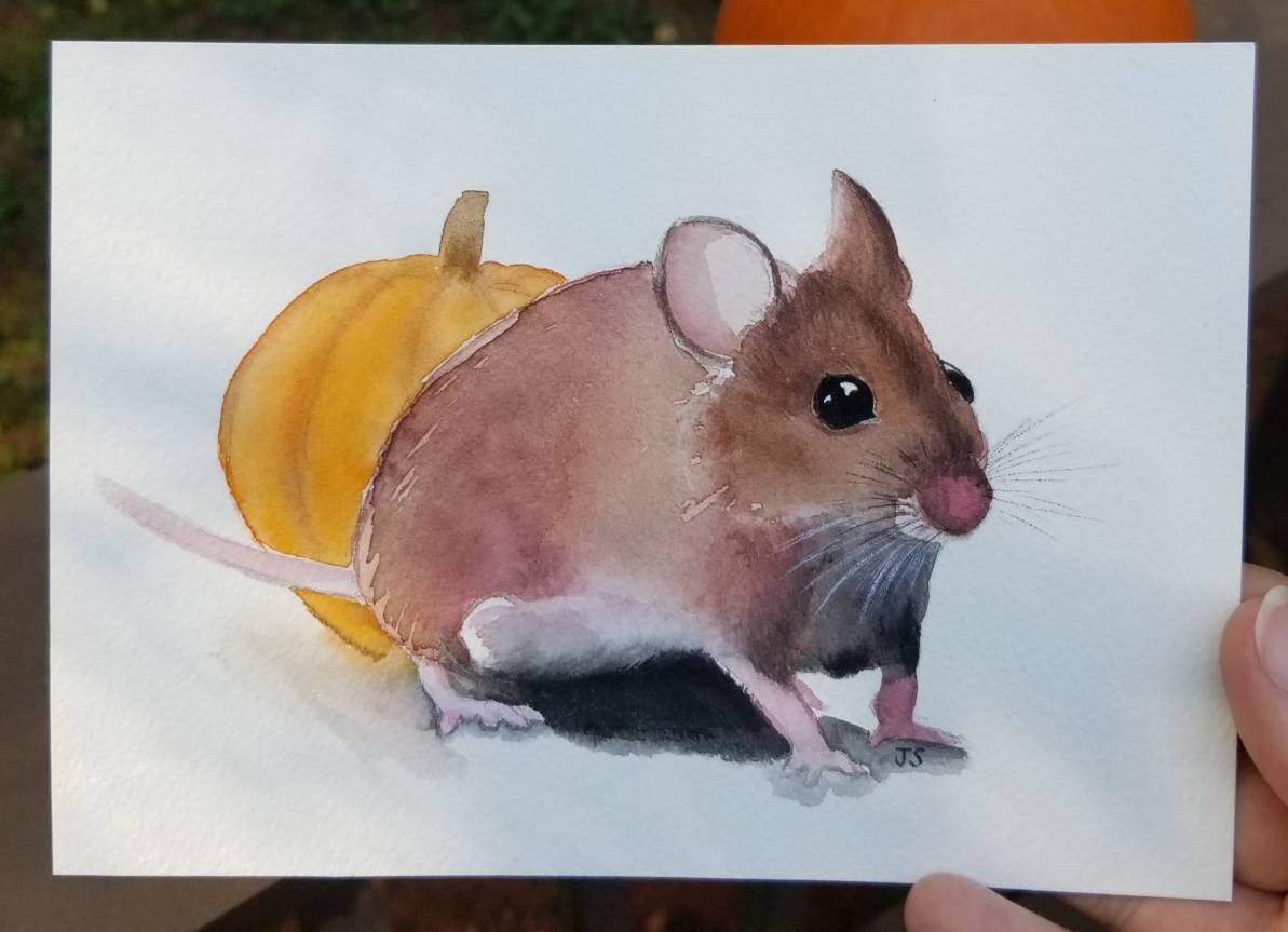 Art & Collectibles Watercolor Cute Mouse Art Thoughtful Gift for Friend ...