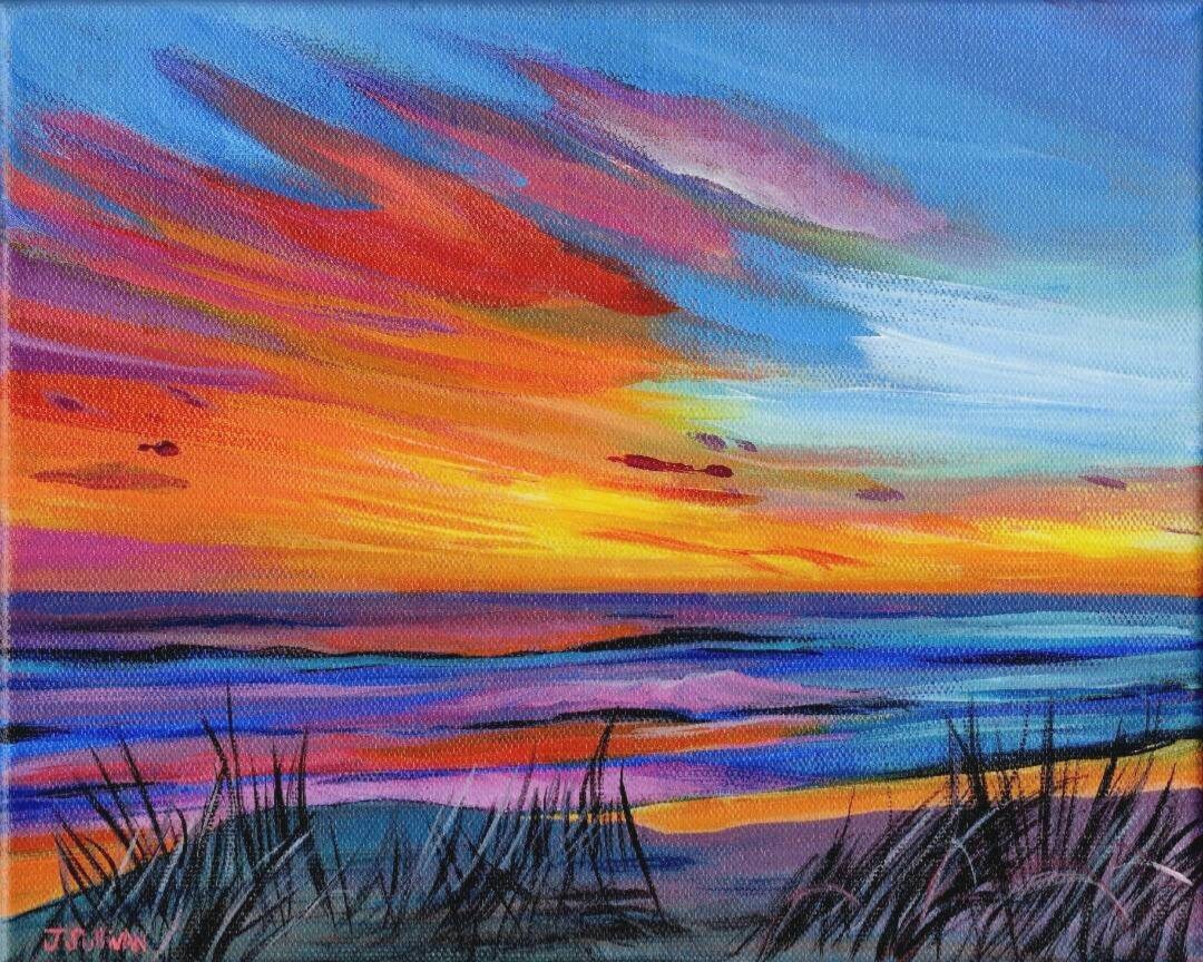 Ocean Sunset Painting Original, Beach Sunrise Painting, Colorful Beach ...