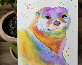 Otter Watercolor Painting, Art, Animal, Illustration, Home Decor ...