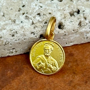 14KT Yellow Gold Solid St Peter Round Medal Pendant Charm NEW MINI 10mm ...