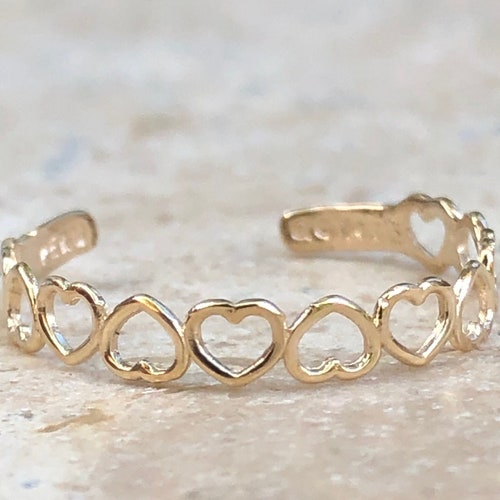 10KT Yellow Gold Open Heart Toe Ring Adjustable NEW Thin - Etsy