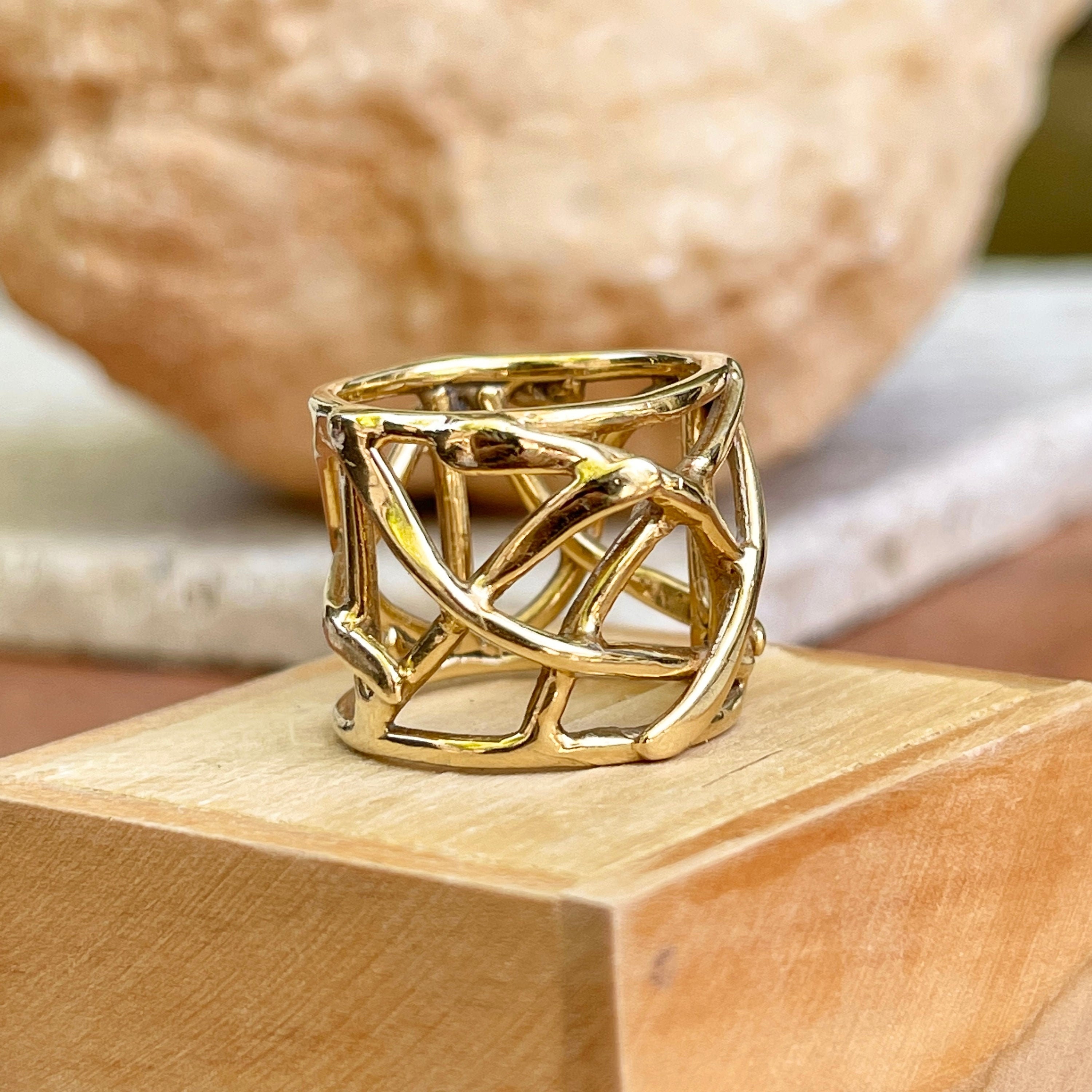 Wide band gold ring Etsy