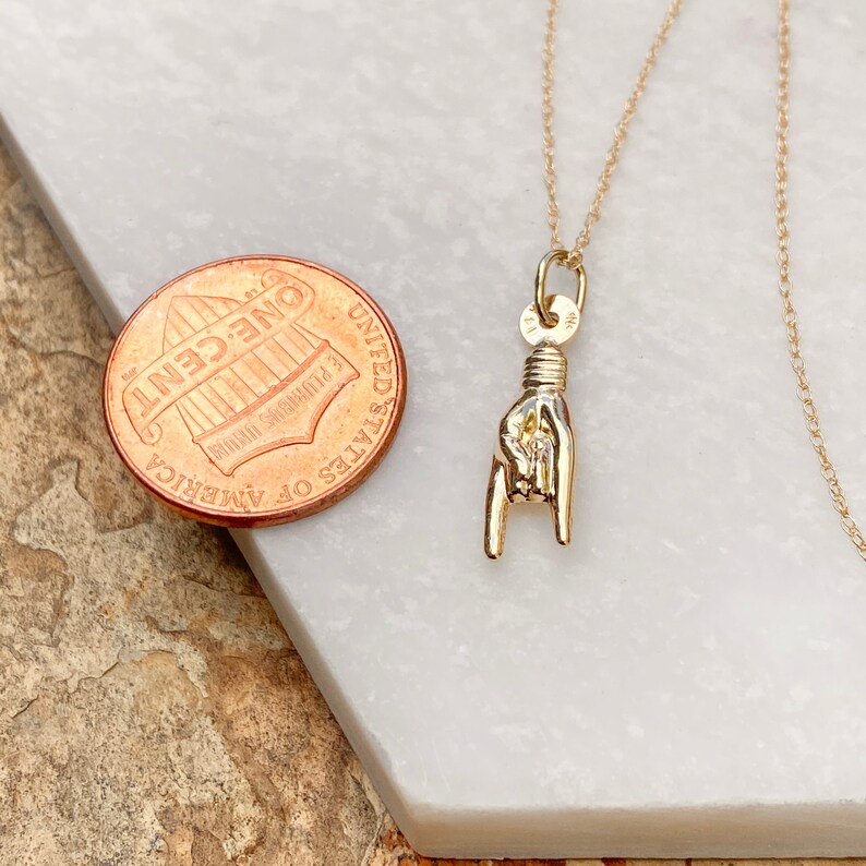 14KT Yellow Gold Polished 3D Italian Mano Cornuto Hand Symbol | Etsy