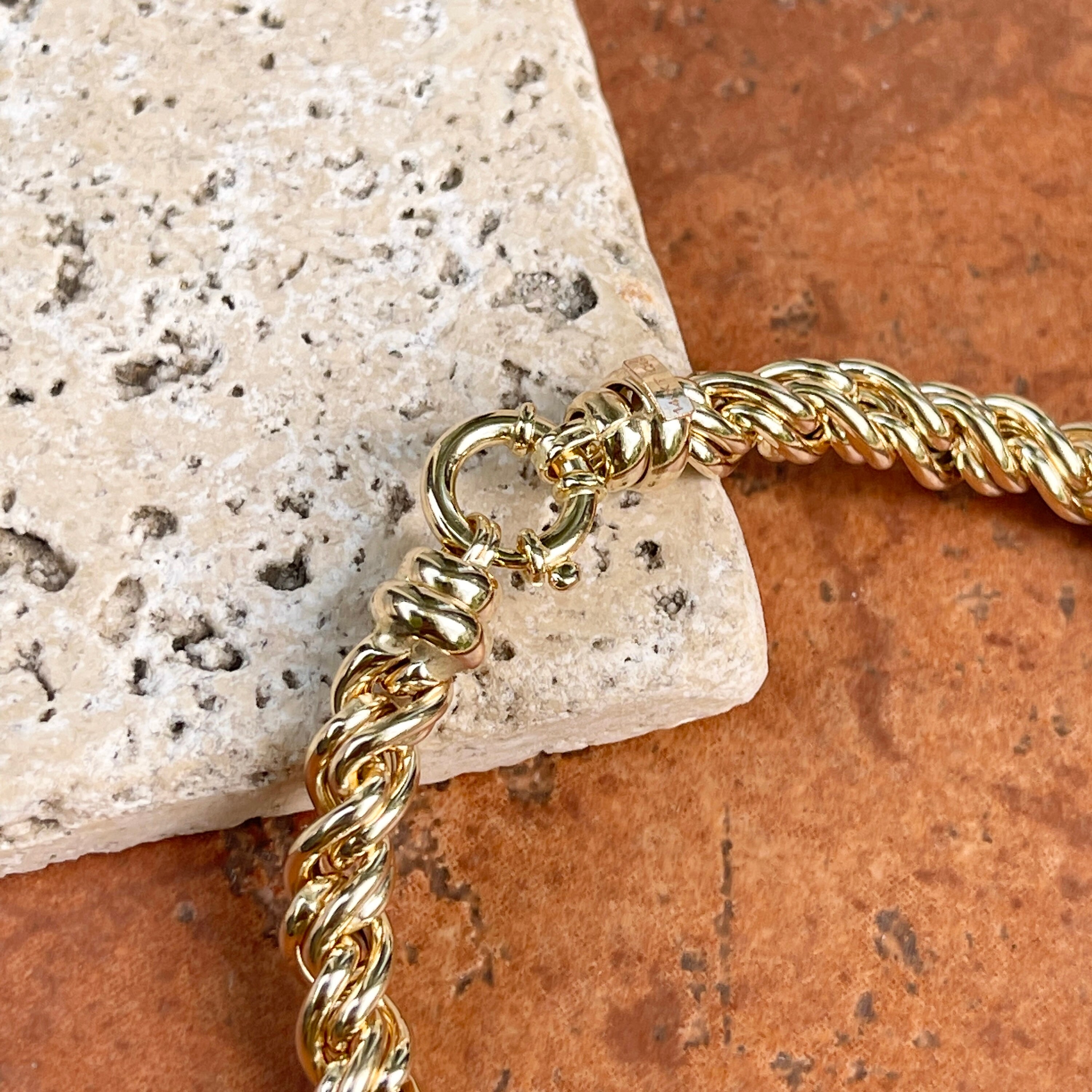 14KT Yellow Gold Rounded Intertwined Chain Link Bracelet Toggle Clasp 8 ...