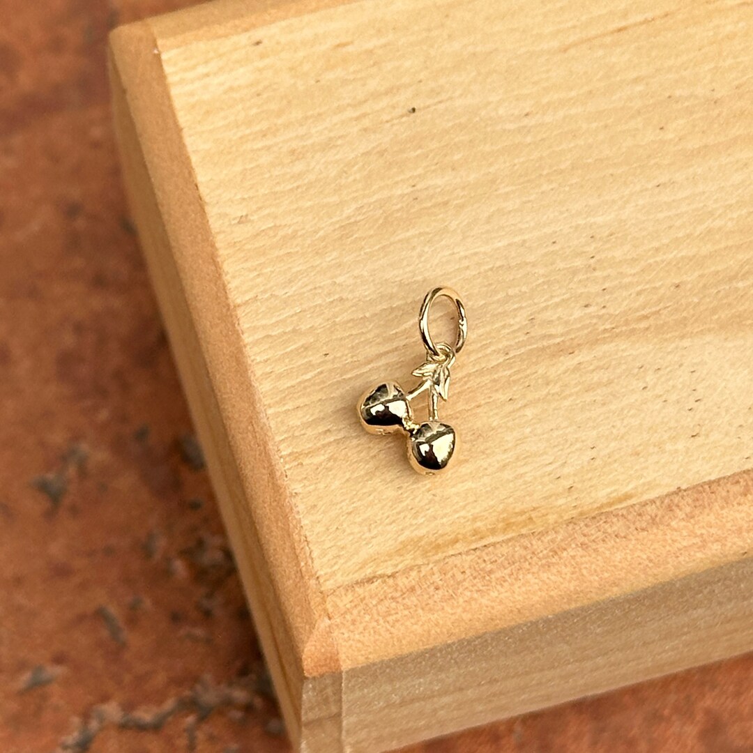 14KT Yellow Gold 3D Mini Cherries Pendant Charm NEW Tiny Small Fruit ...