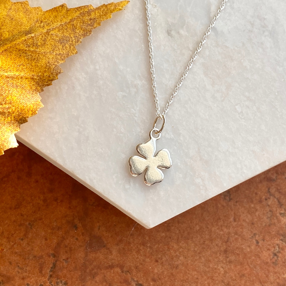 Buy Sterling Silver Shiny Four Leaf Clover Pendant Rope Chain Online in ...