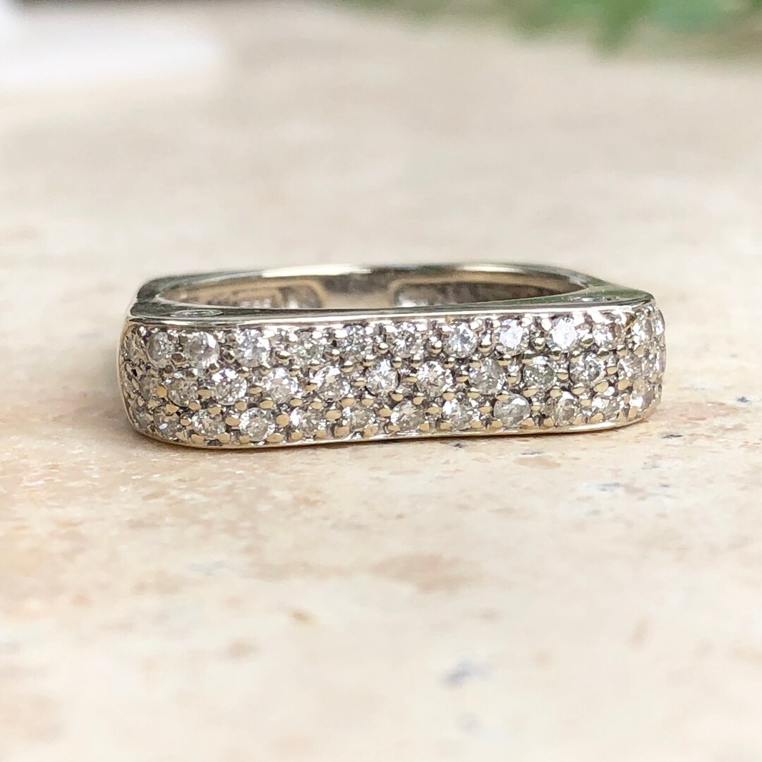 Vintage 14KT White Gold Pave Diamond Bar Design Modern Contempo Ring ...