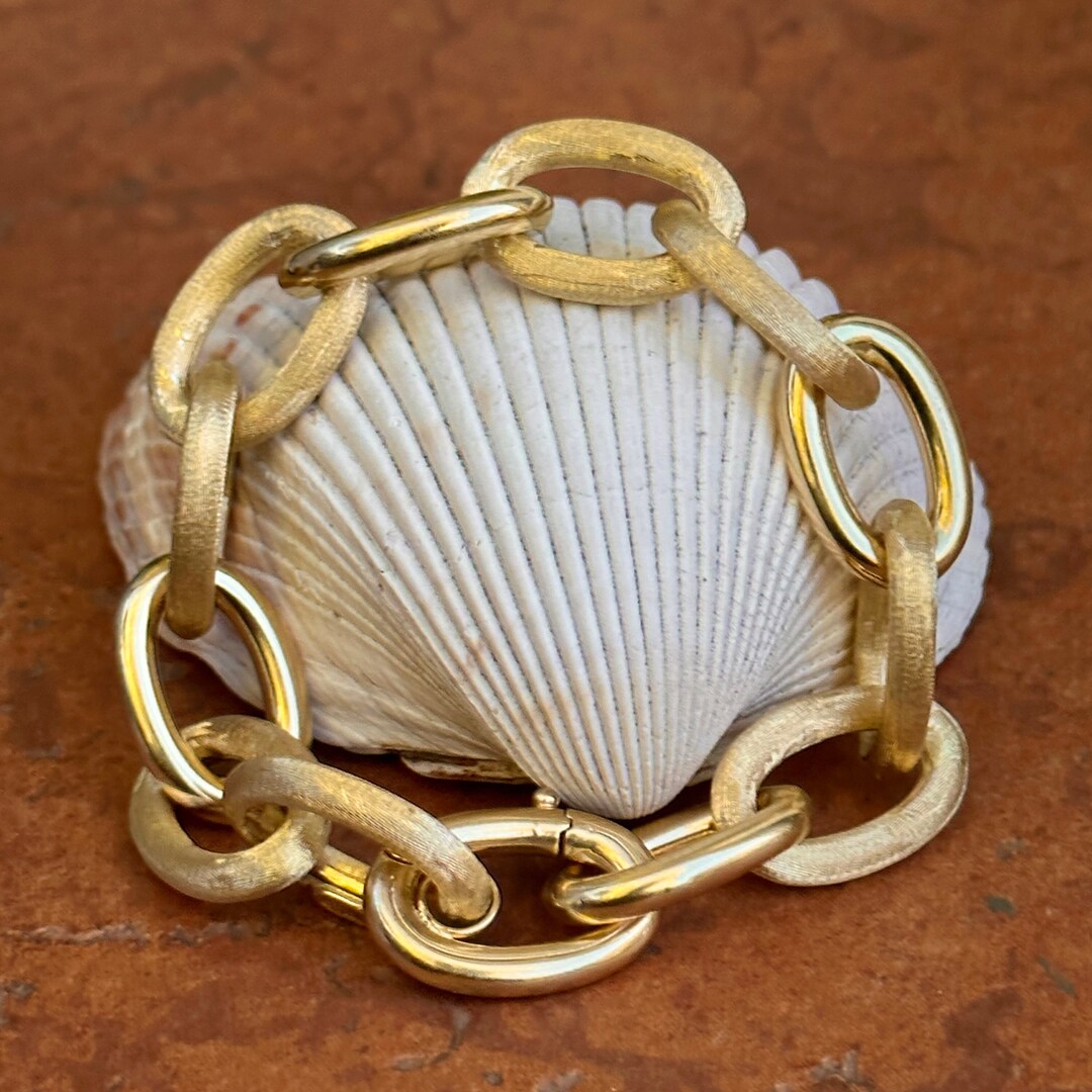 Estate Vintage 14KT Yellow Gold Matte Textured Satin Oval Design Chain ...