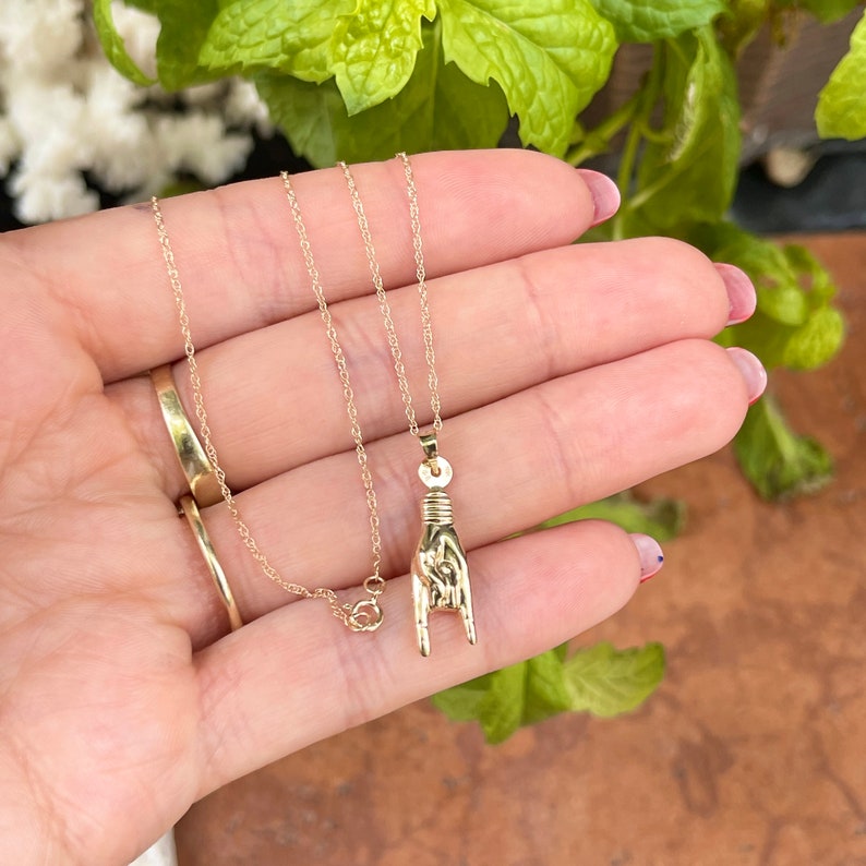 14KT Yellow Gold 3D 25mm Italian Mano Cornuto Hand Symbol Good | Etsy