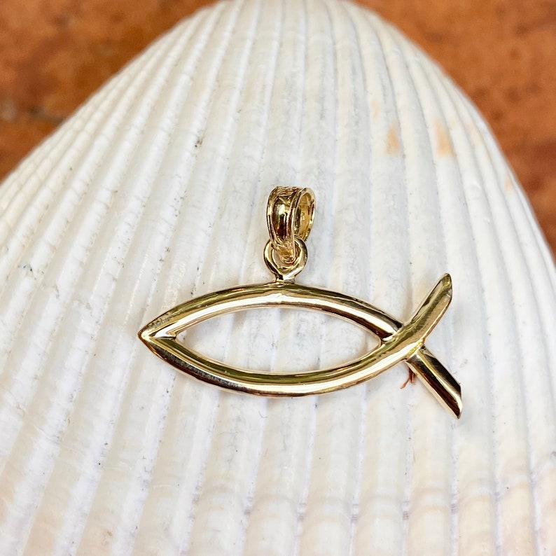 14KT Yellow Gold Ichthus Religious Fish Pendant Charm NEW | Etsy