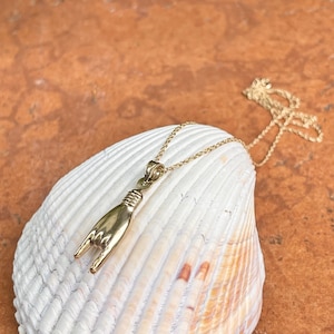 10KT Yellow Gold 3D Italian Mano Cornuto Hand Symbol Good Luck Pendant ...