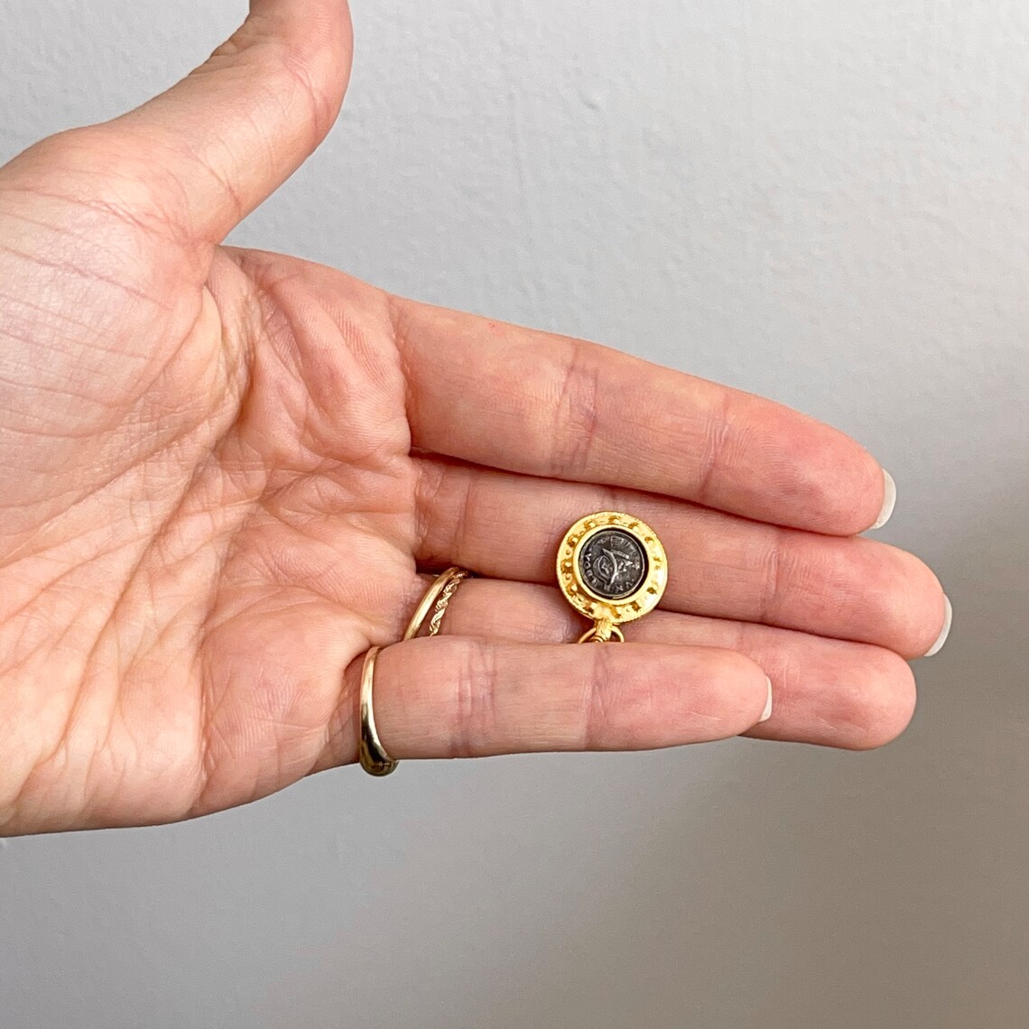 Yellow Gold-tone Detailed Faux Coin Shaped Round Dangle Earring Charms ...