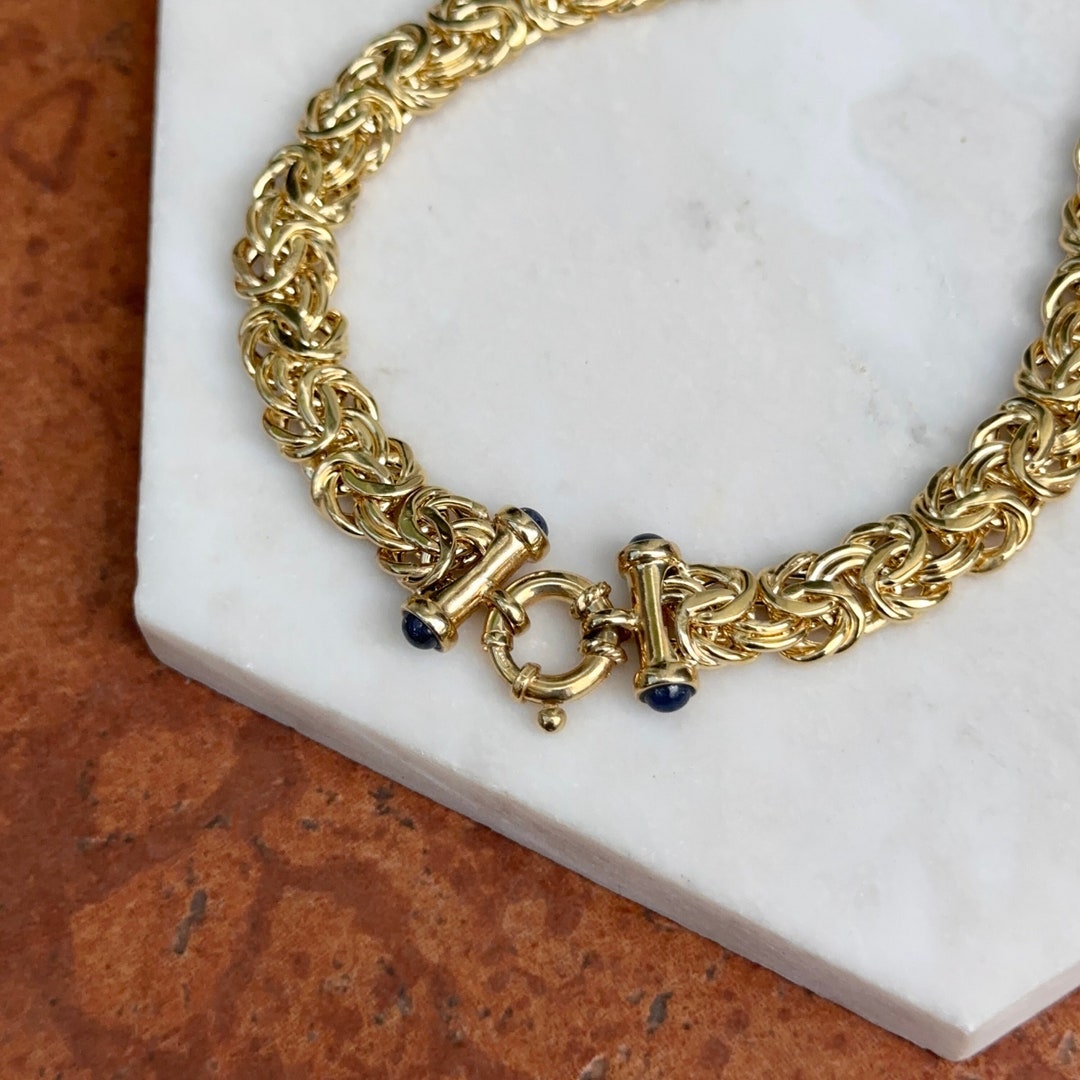 14KT Yellow Gold 9.5mm Wide Byzantine Link Toggle Clasp Chain Necklace ...