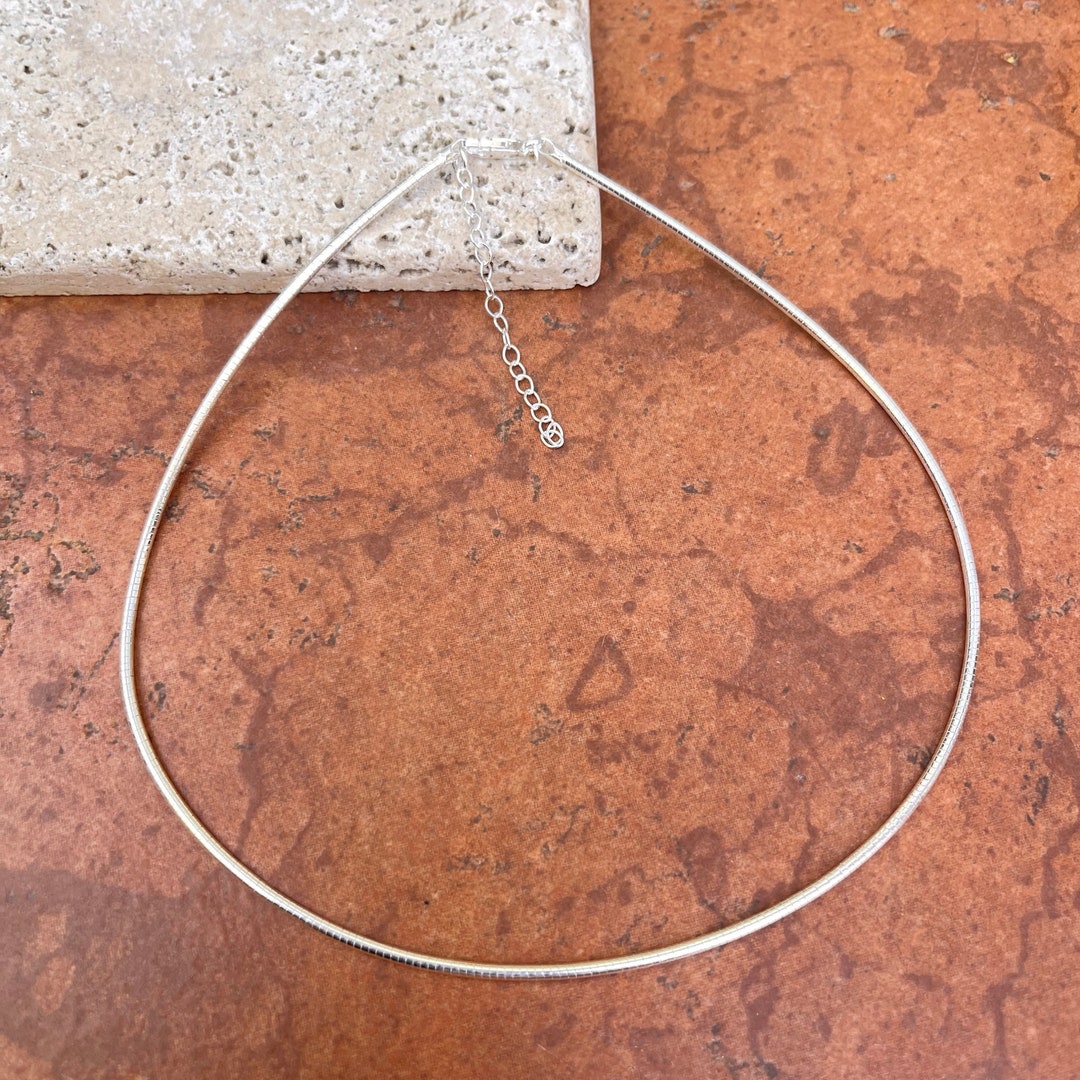 Sterling Silver 2MM Cable Omega Neck Wire Collar Necklace NEW 16"-18 ...