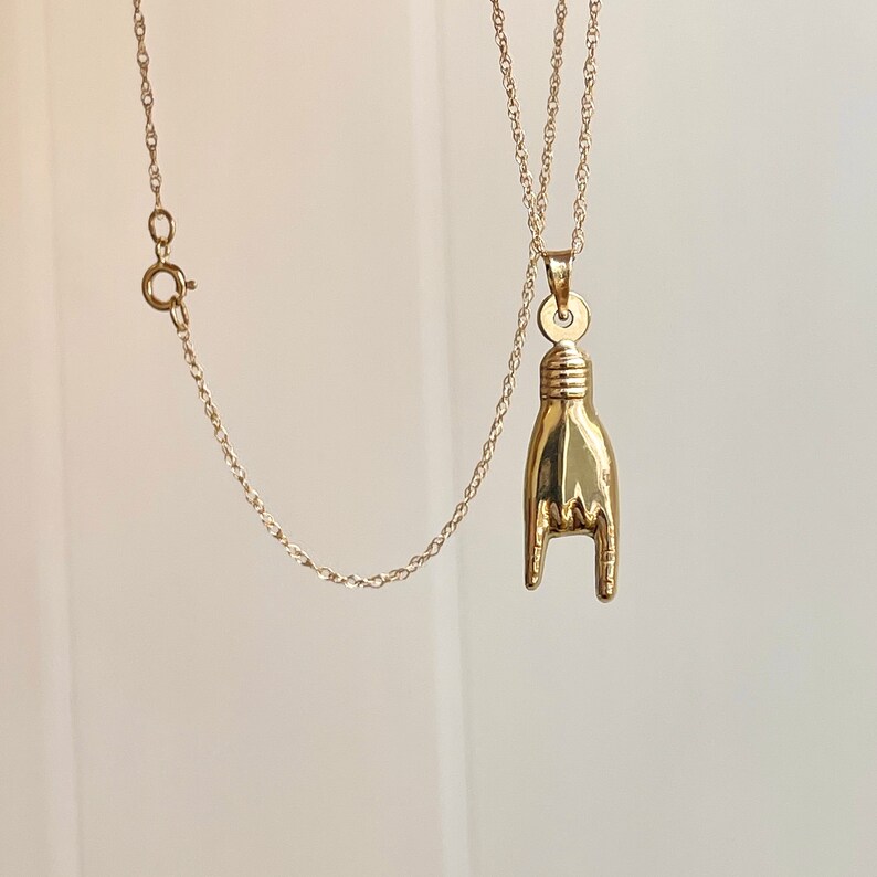 14KT Yellow Gold 3D 25mm Italian Mano Cornuto Hand Symbol Good | Etsy