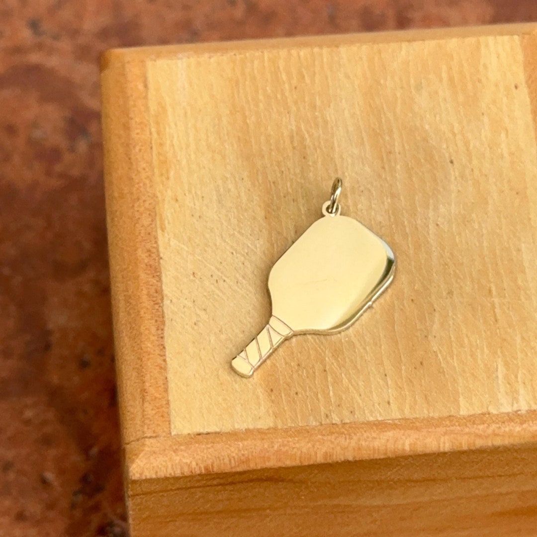 14KT Yellow Gold Pickleball Paddle Flat Engrave-able Pendant Charm ...