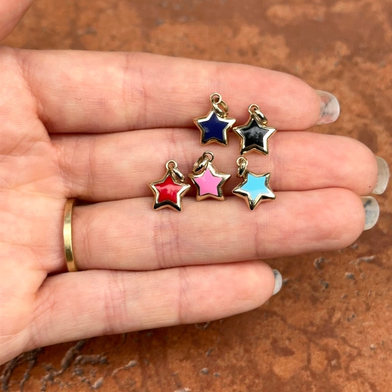 14KT Yellow Gold Puffed Star Red Enamel Inlayed Pendant Charm NEW Small ...
