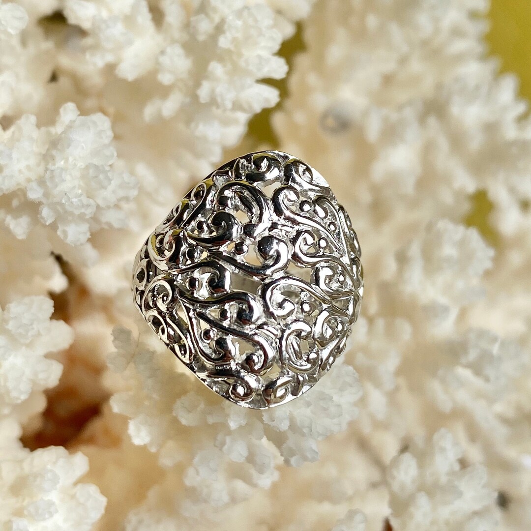 Sterling Silver Polished Filigree Open Work Cigar Wide Band Ring NEW ...