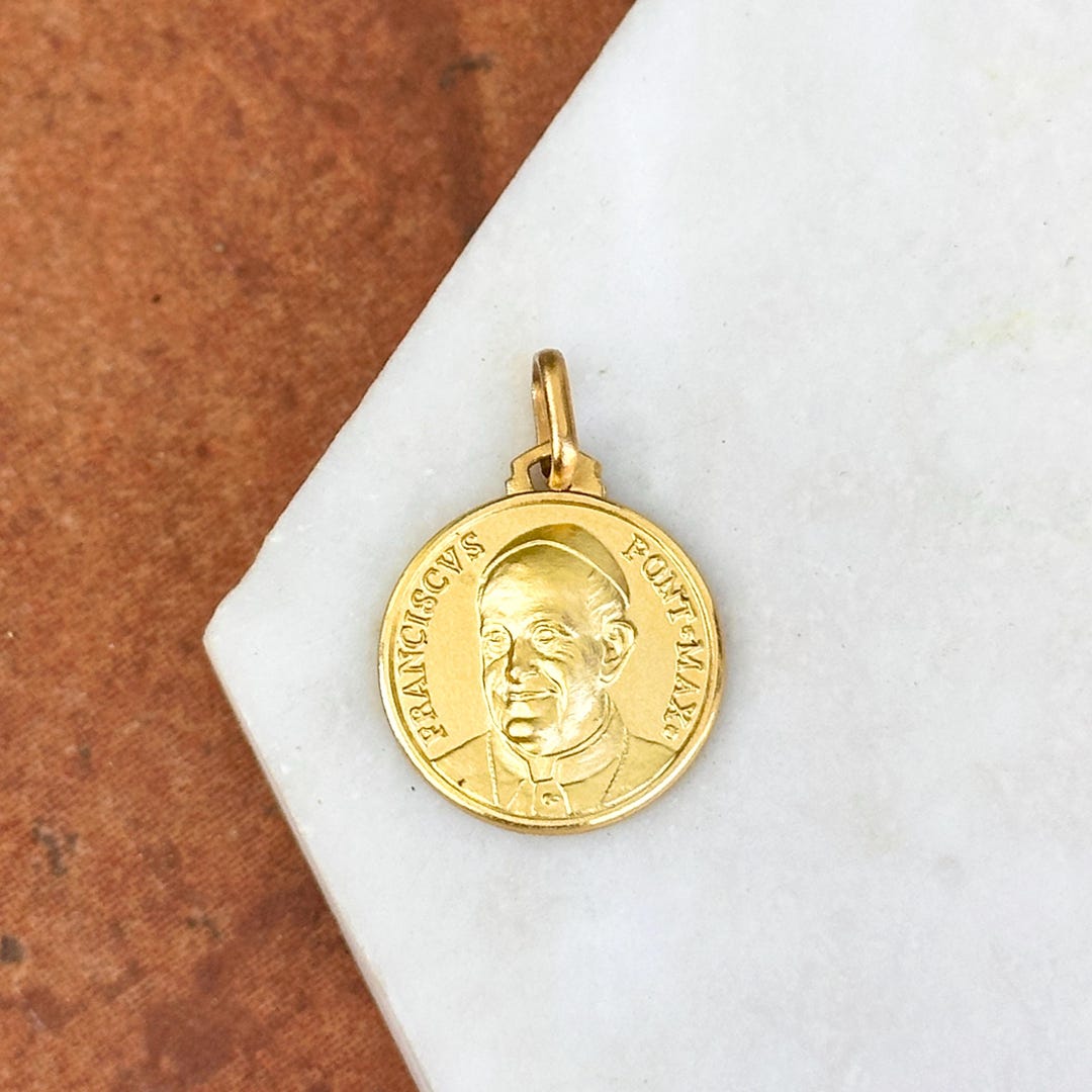 14KT Yellow Gold Pope Francis Round Solid Medal Pendant Charm 16mm ...