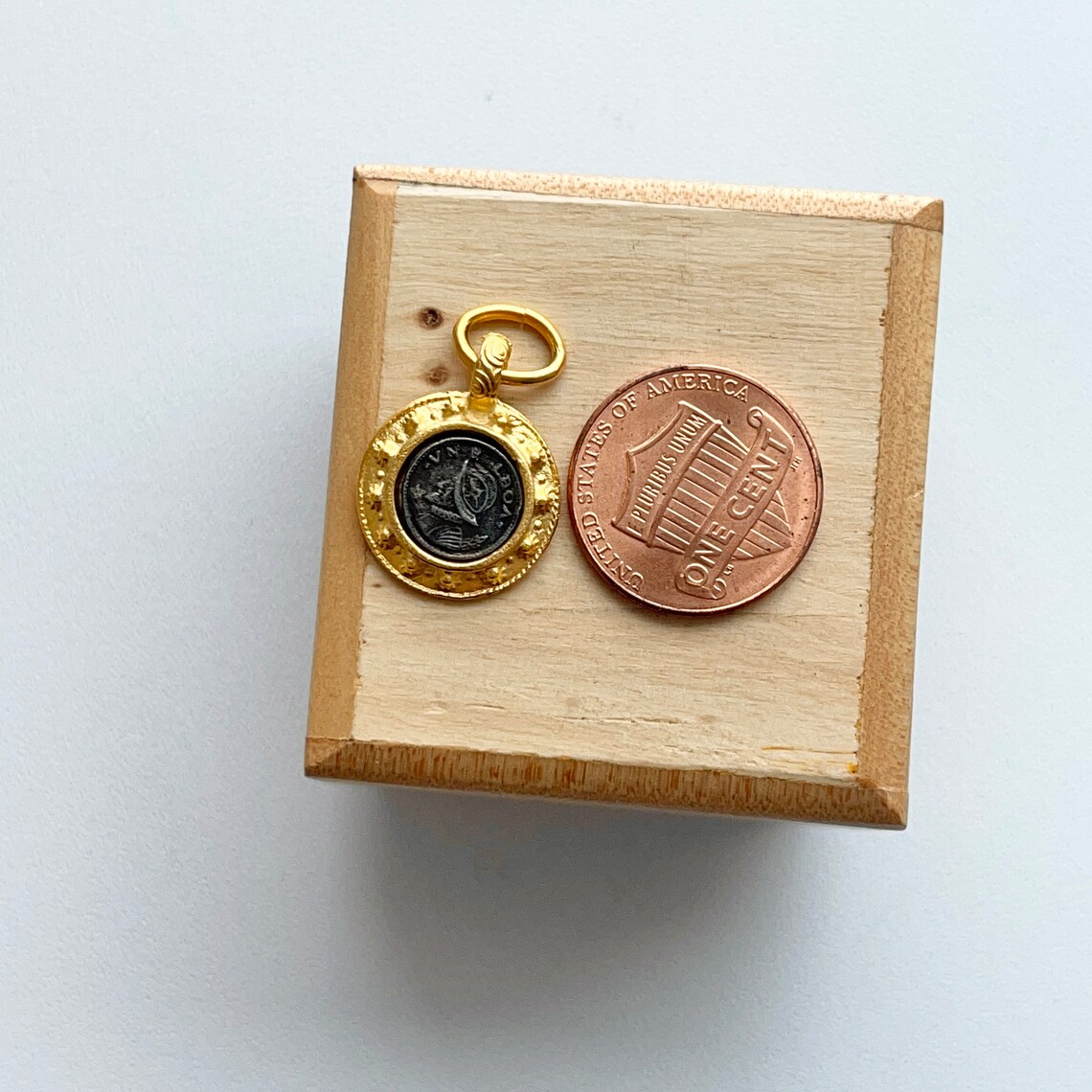Yellow Gold-tone Detailed Faux Coin Shaped Round Dangle Earring Charms ...