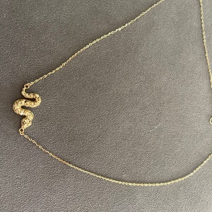 14KT Yellow Gold Shiny Diamond Cut Serpent Snake Pendant Slide on Chain ...