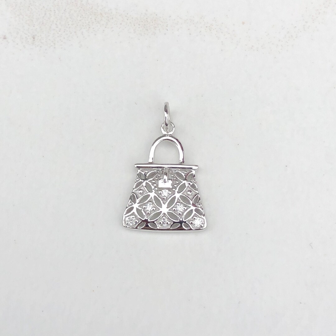14KT White Gold Pave Diamond Purse Handbag Vintage Inspired Pendant ...