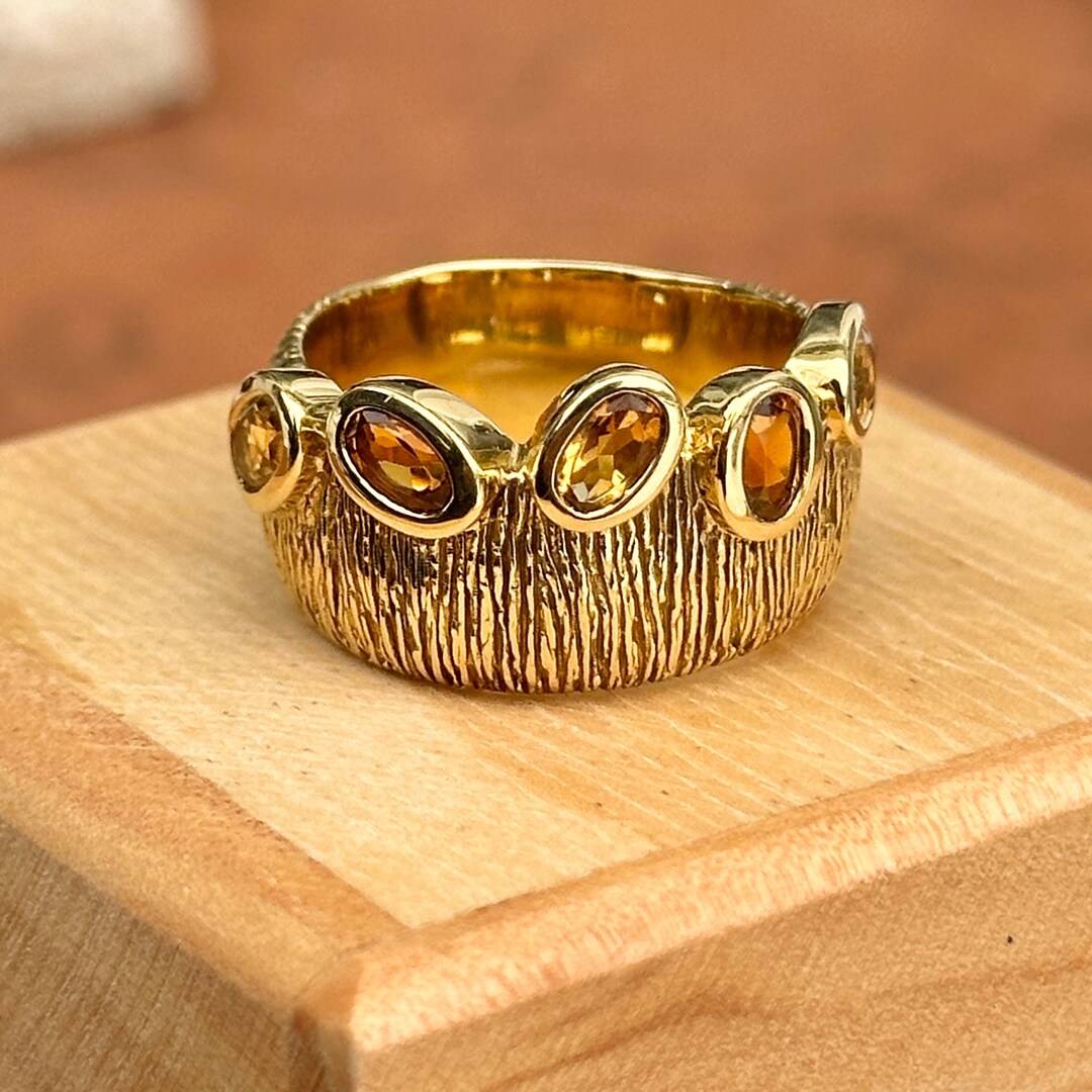 Estate Vintage Heavy 18KT Yellow Gold Oval Bezel Set Faceted Bi Color ...