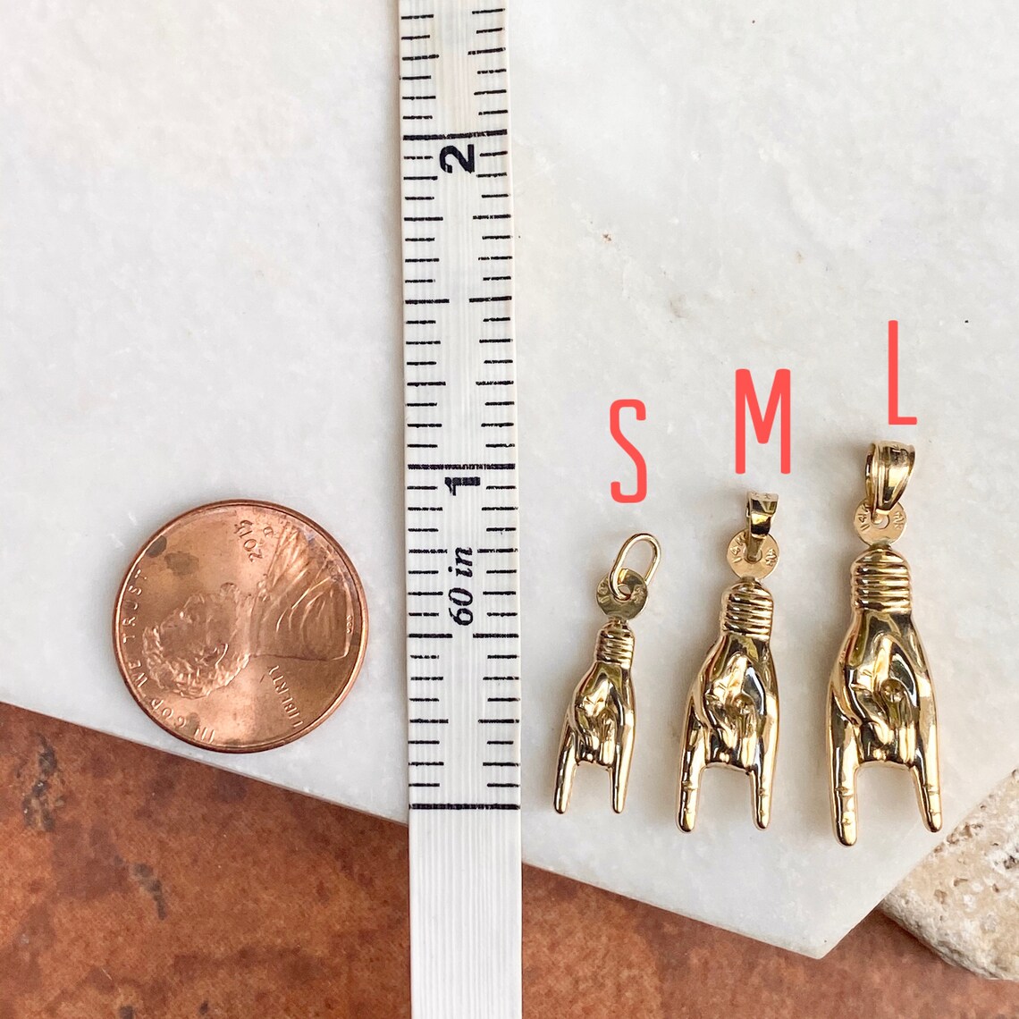 14KT Yellow Gold 3D Italian Mano Cornuto Hand Symbol Good Luck Pendant ...