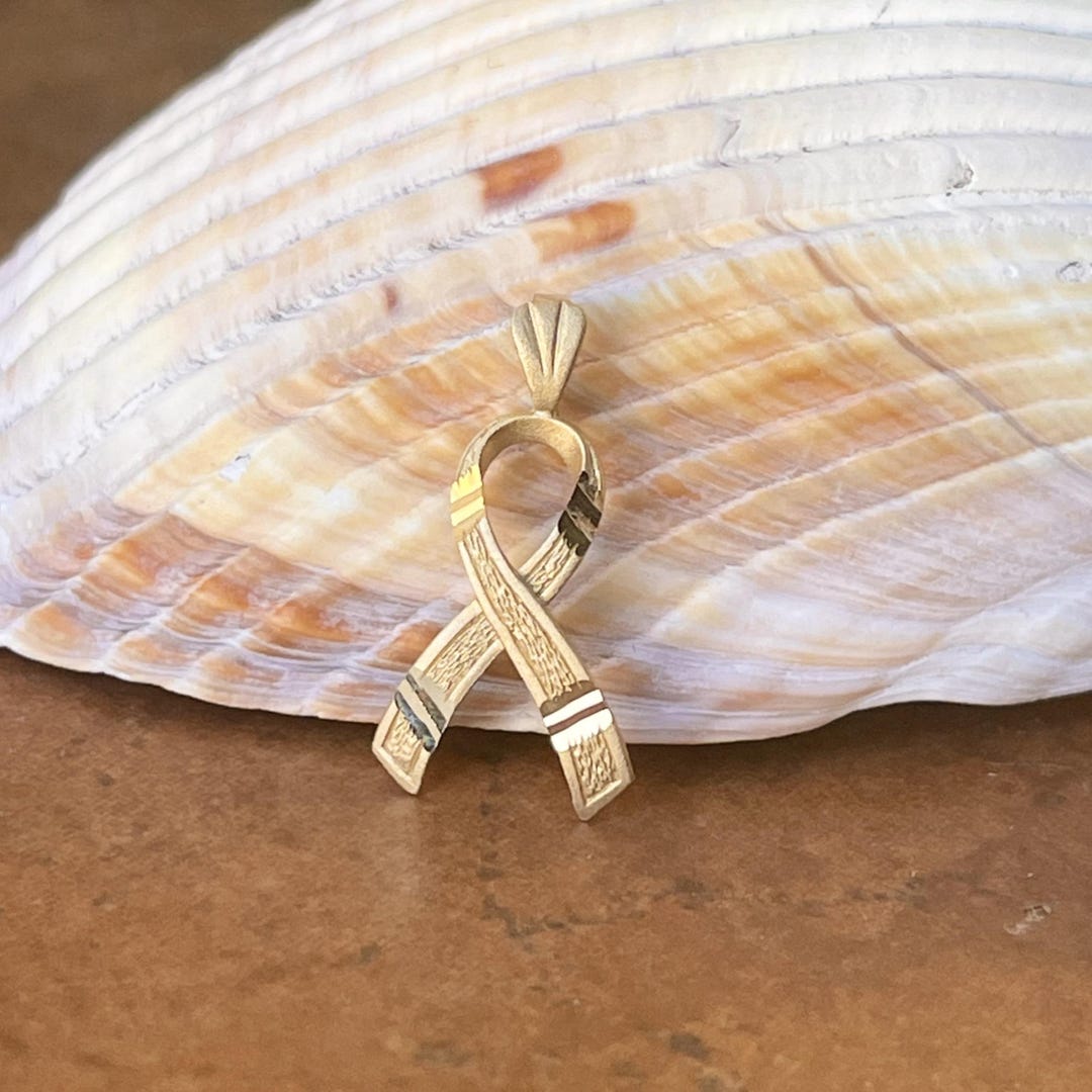 14KT Yellow Gold Cancer Awareness Survivor Ribbon Pendant Slide Diamond ...