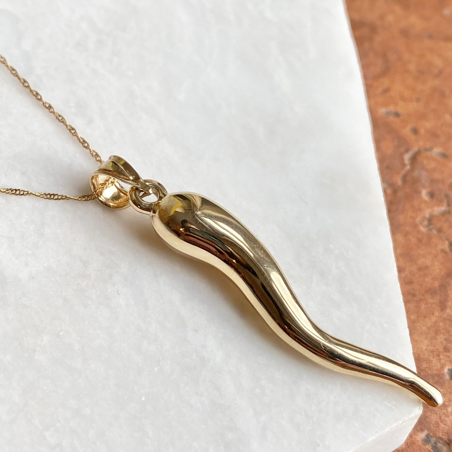 14KT Yellow Gold Italian Horn Pendant Chain Necklace Protect - Etsy