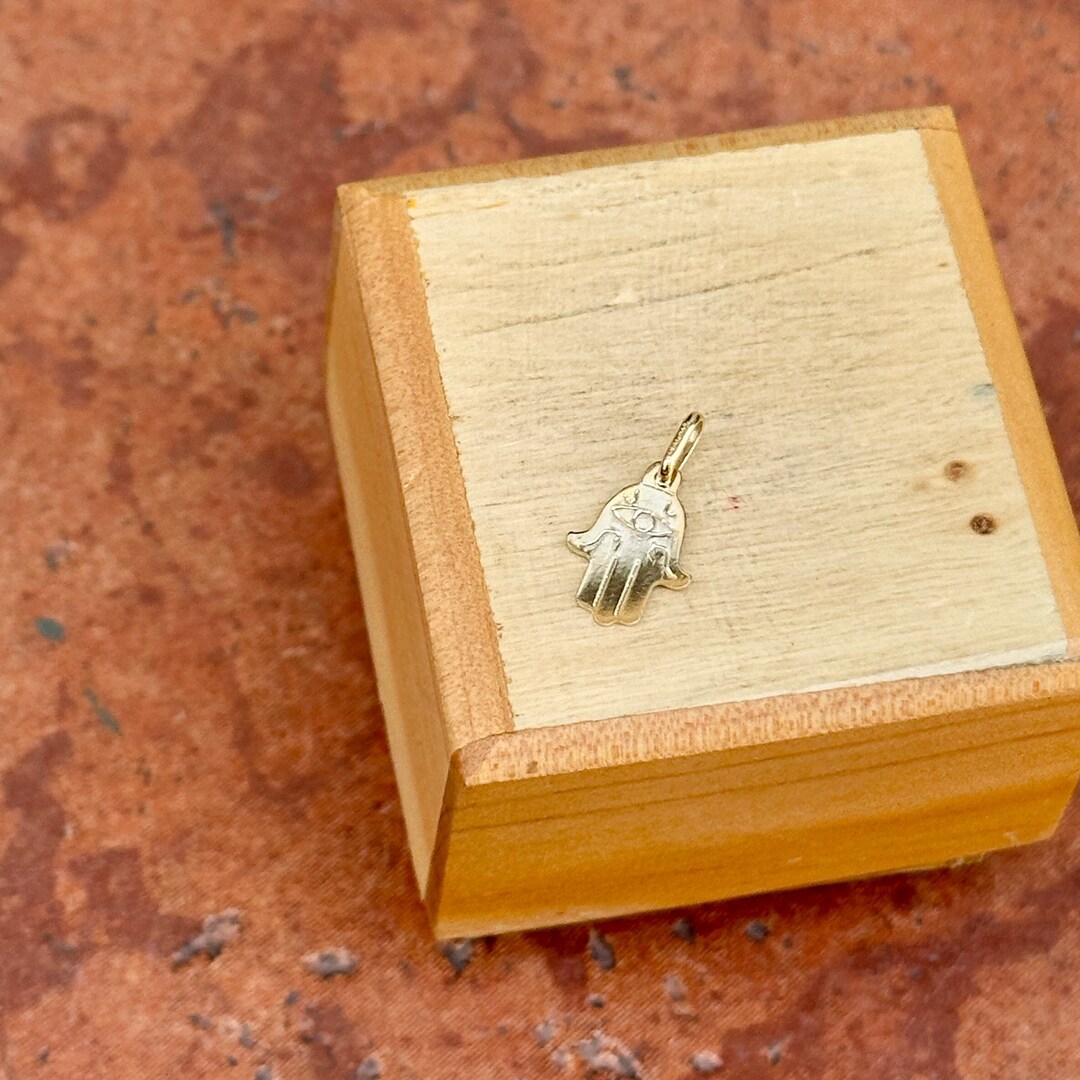 14KT Yellow Gold Solid Kabbalah Hand of Fatima Hamsa Chamseh Evil Eye ...