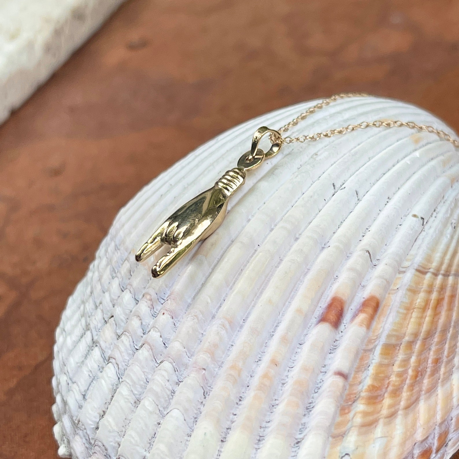 14KT Yellow Gold 3D 25mm Italian Mano Cornuto Hand Symbol Good Luck ...