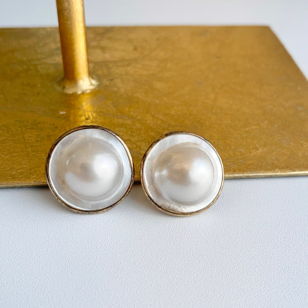 Estate Vintage Peter Brams Designs 14KT Yellow Gold White Blister Mabe ...