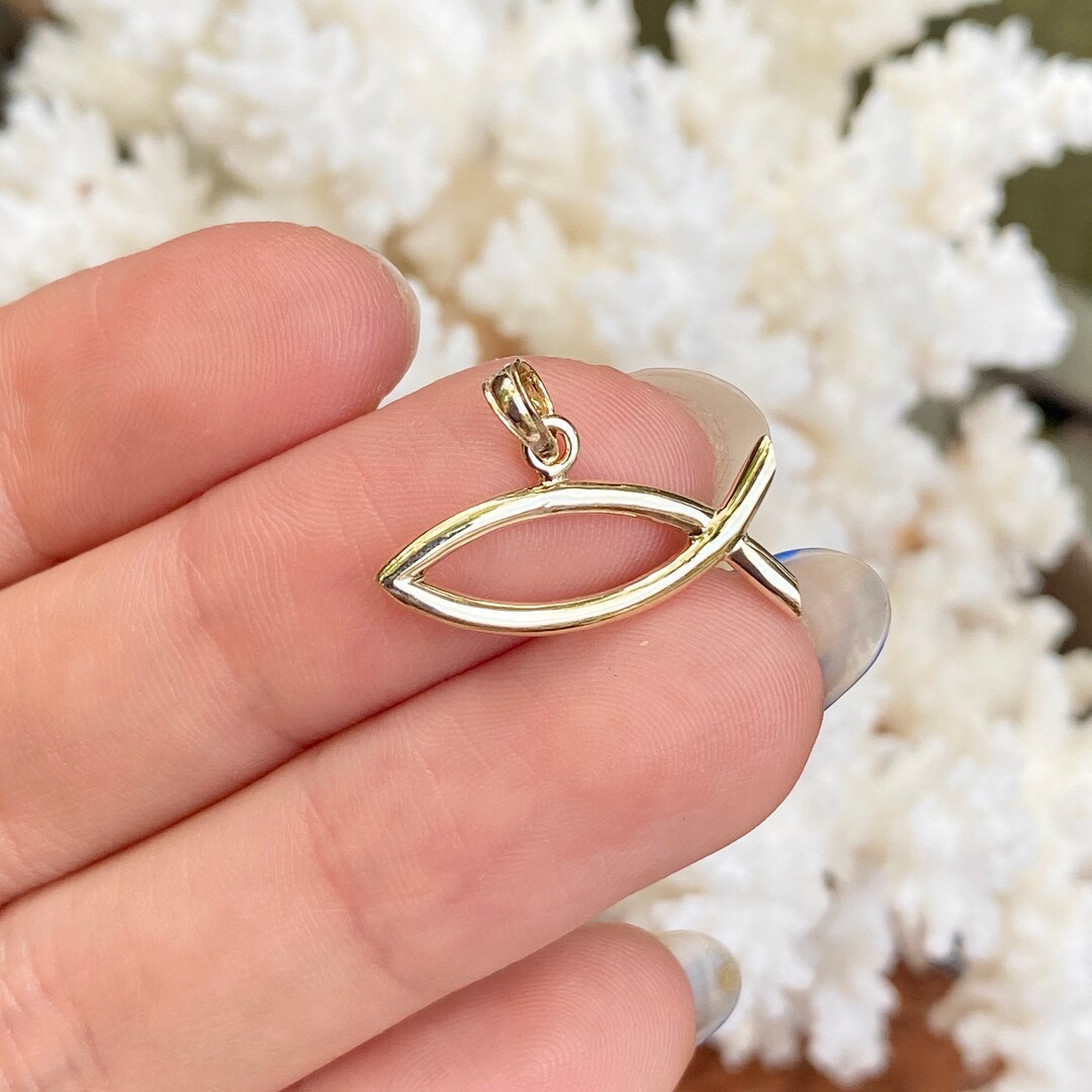 14KT Yellow Gold Ichthus Religious Fish Pendant Charm NEW Small Size - Etsy
