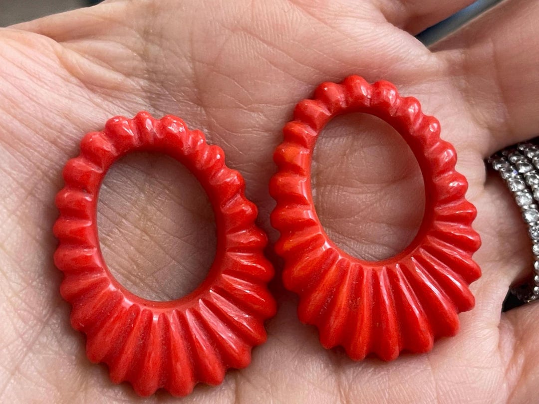 Orange Fluted Cor Oval Hooplet Pendant Charms Interchangeable PAIR 35mm ...